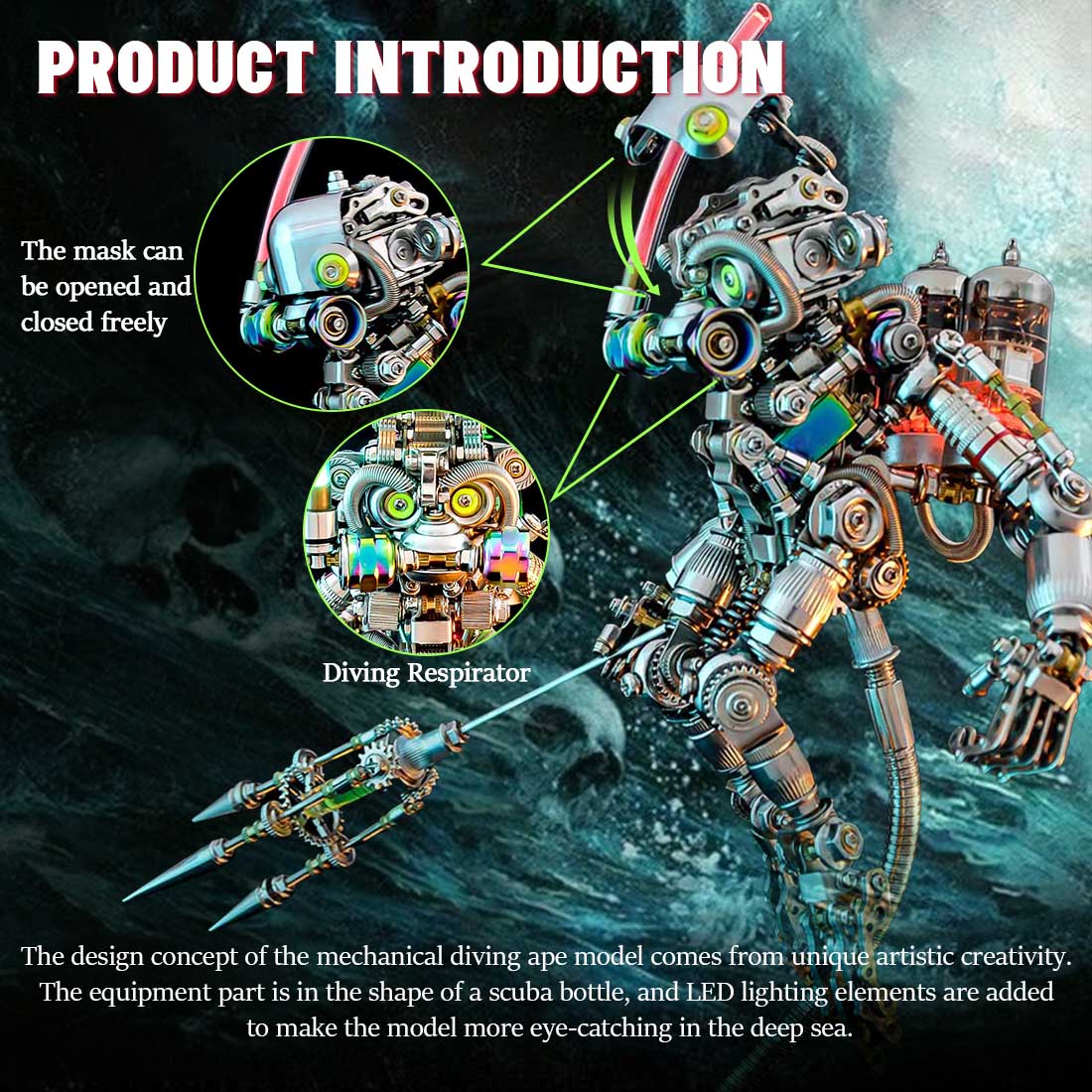 700+PCS Punk Style Diver Ape Mechanical 3D DIY Metal Model Kits