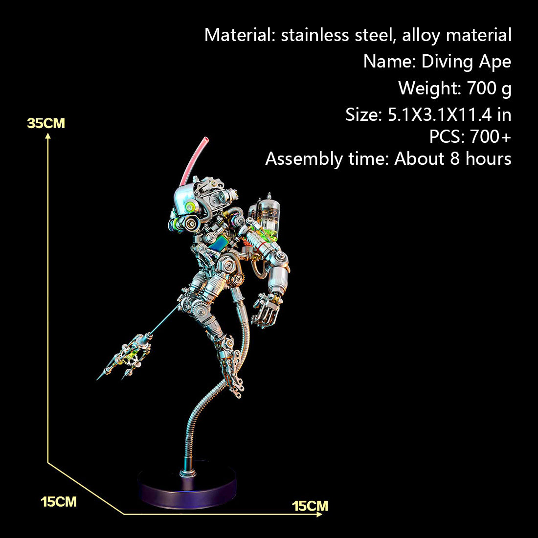 700+PCS Punk Style Diver Ape Mechanical 3D DIY Metal Model Kits