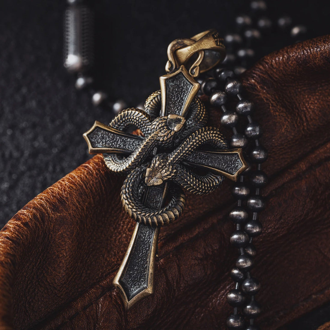 coppertistwu Christian Cross & Two Snakes Pendant