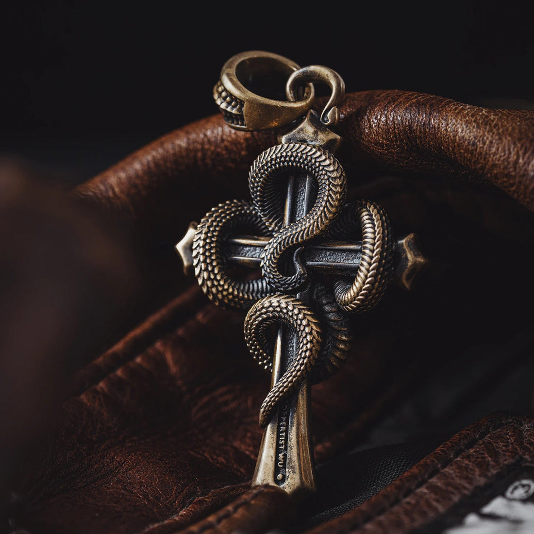 coppertistwu Christian Cross & Two Snakes Pendant