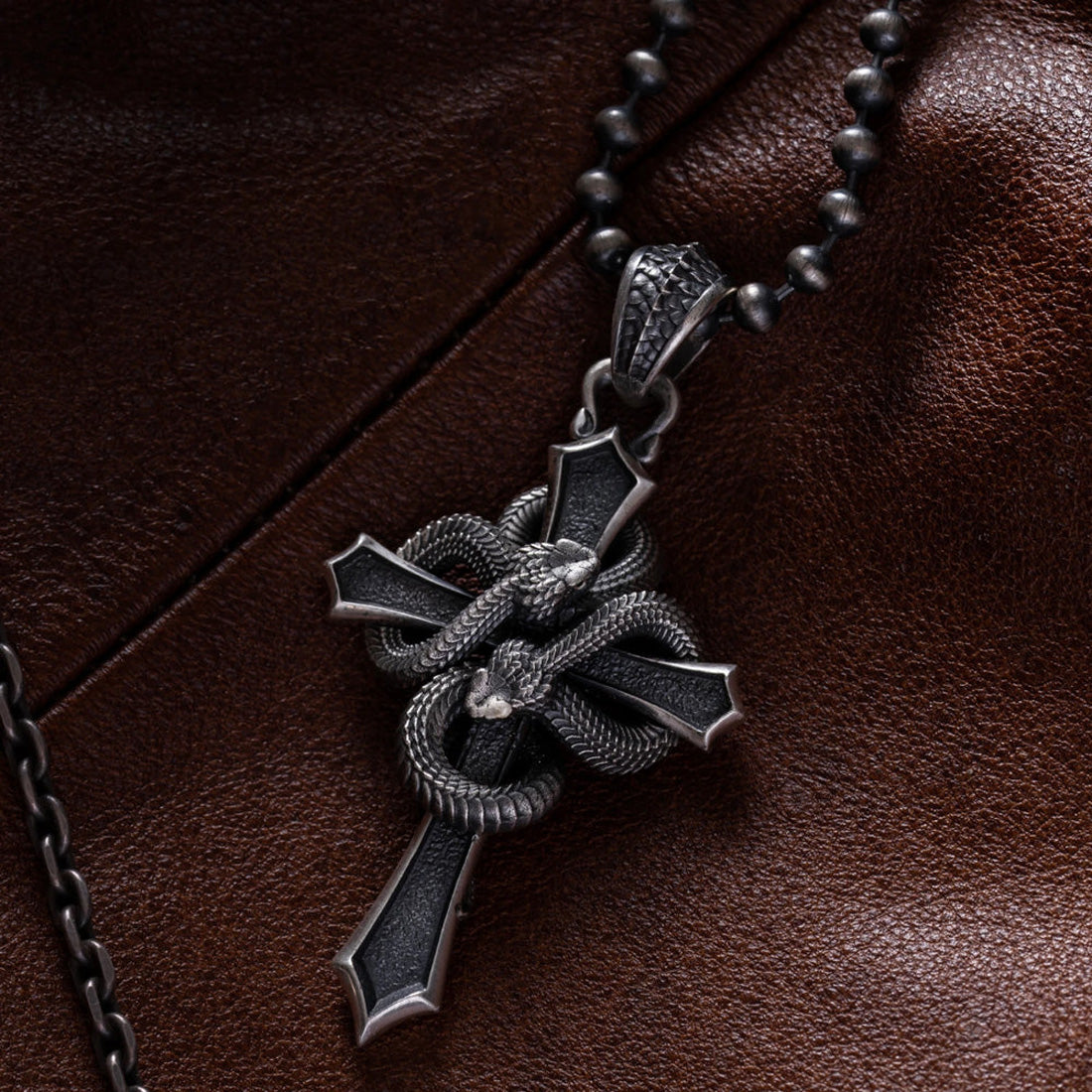 coppertistwu Christian Cross & Two Snakes Pendant