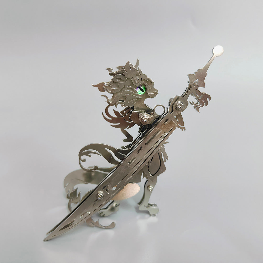 Sitting Ginger Cat with a Samurai Sword 3D Metal Model Kits