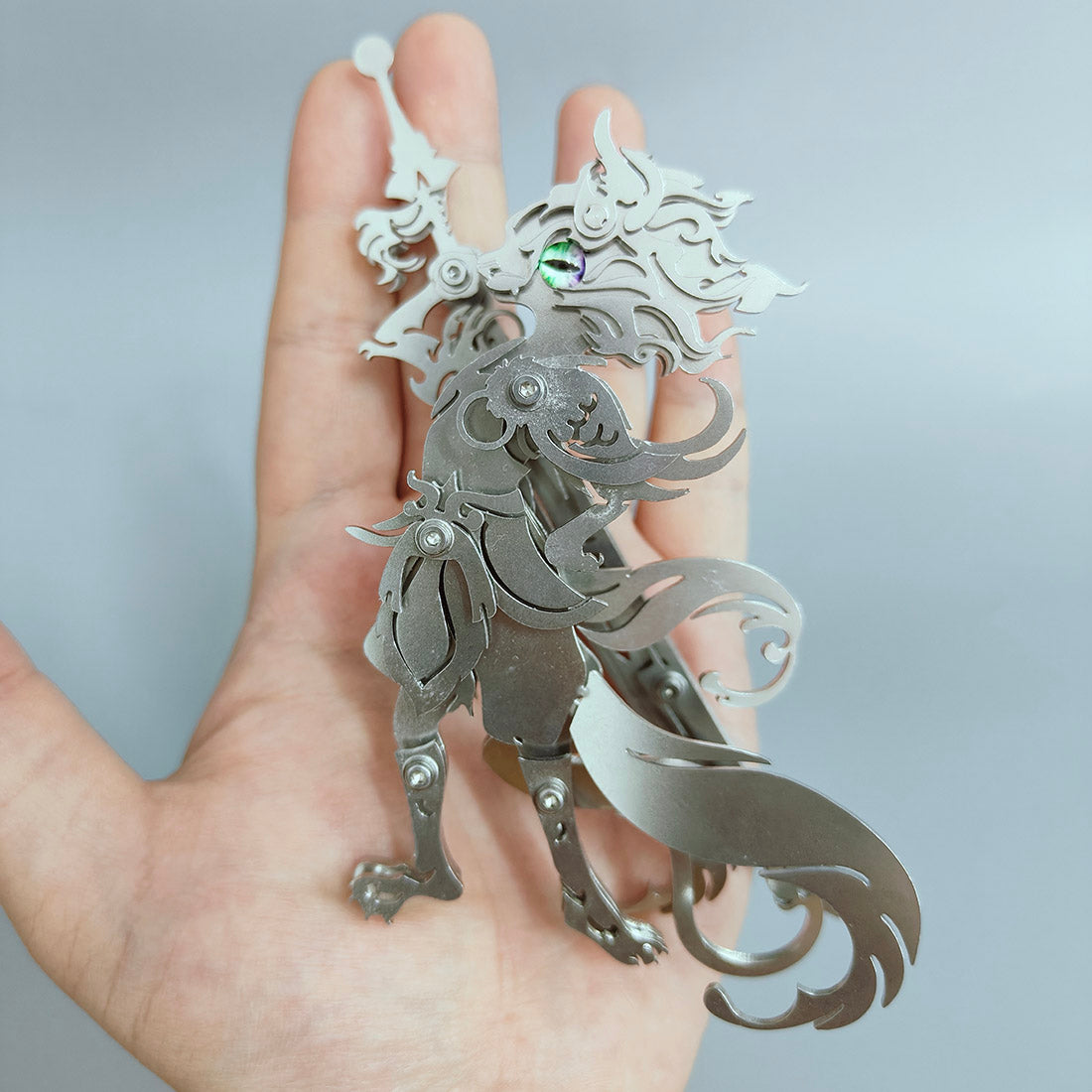 Sitting Ginger Cat with a Samurai Sword 3D Metal Model Kits