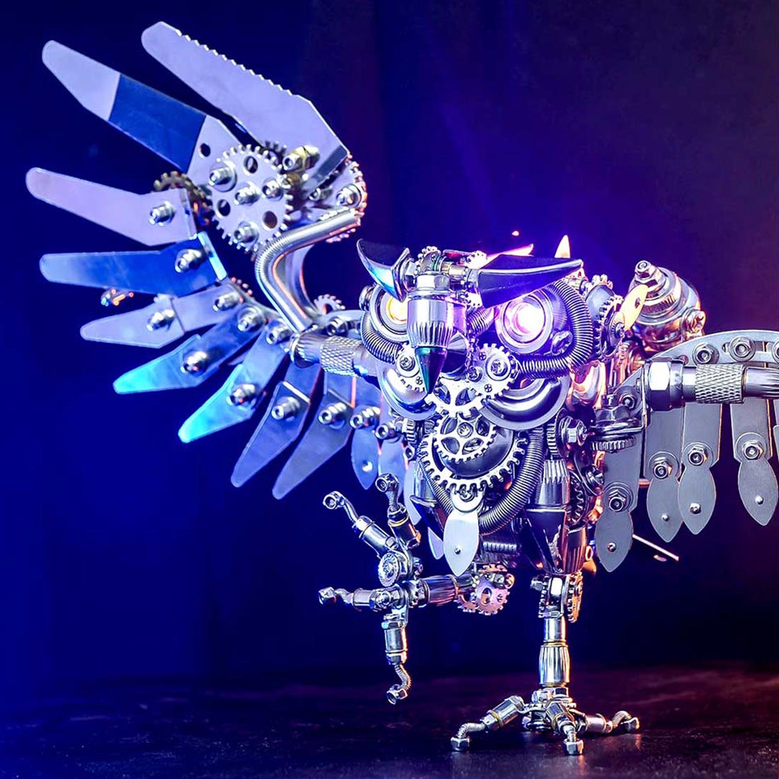 Steampunk Owl with Goggles DIY 3D Metal Animal Model Kits 700+PCS Diff