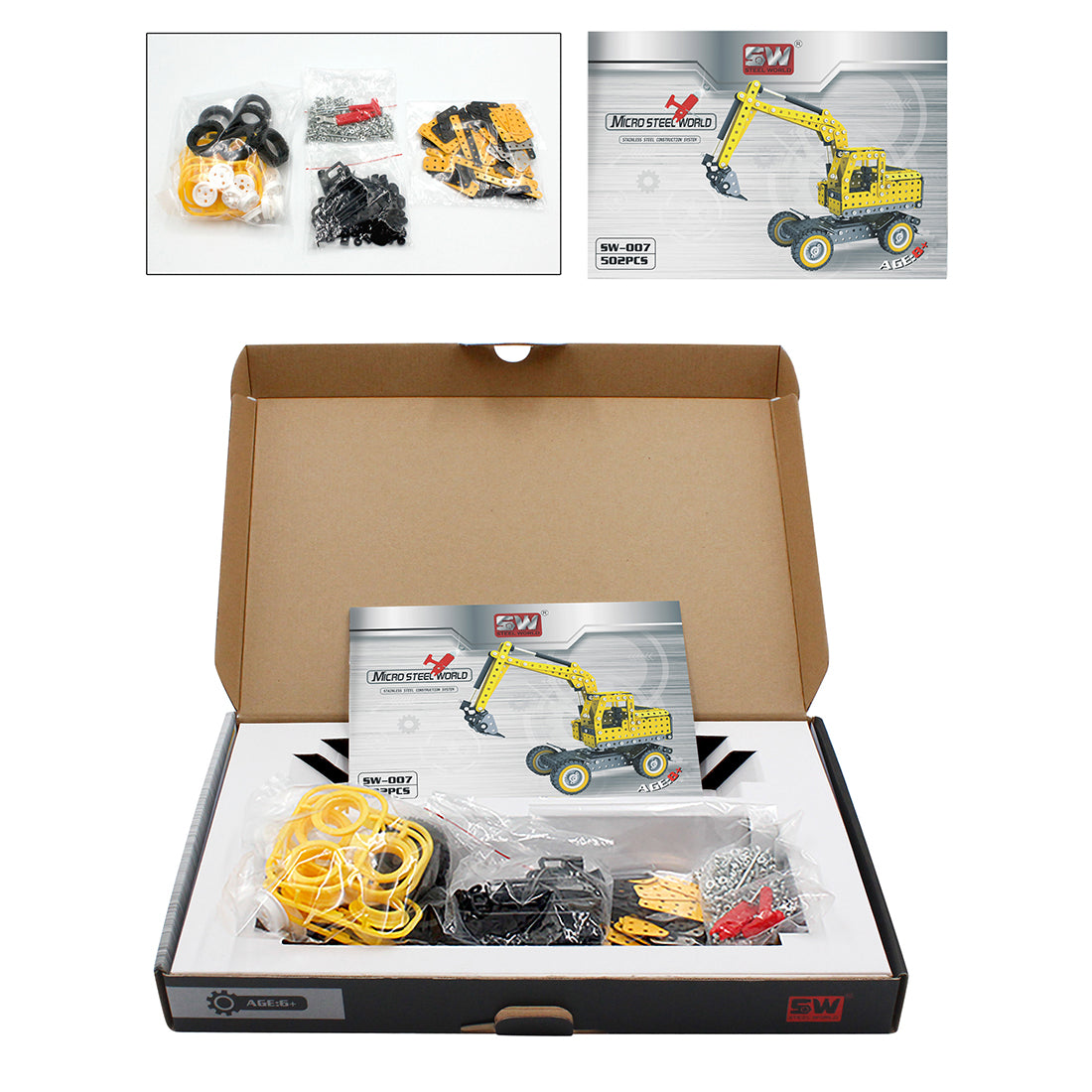 502Pcs Excavator Shape DIY Stainless Steel Metal Building Block Kit Ed