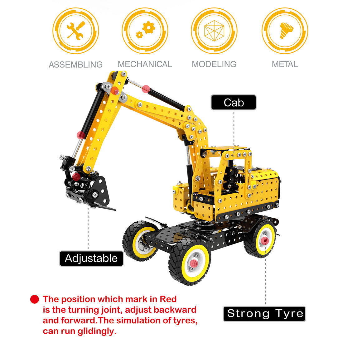 502Pcs Excavator Shape DIY Stainless Steel Metal Building Block Kit Ed