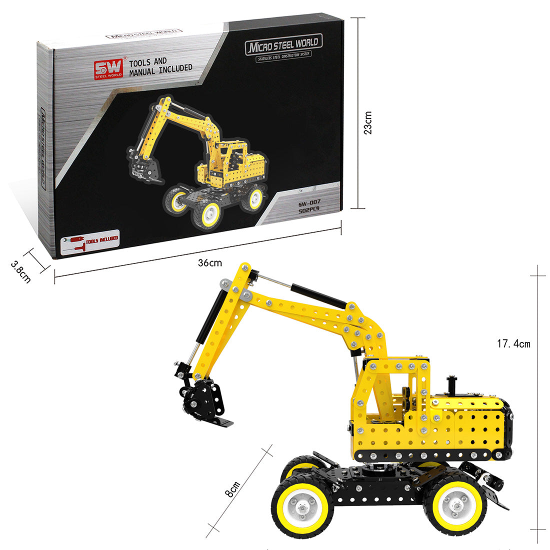 502Pcs Excavator Shape DIY Stainless Steel Metal Building Block Kit Ed