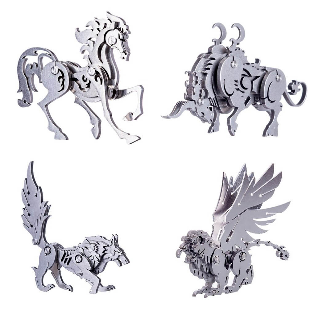 4PCS Griffin Wild Wolf Cattle Horse DIY 3D Stainless Steel Metal Puzzl