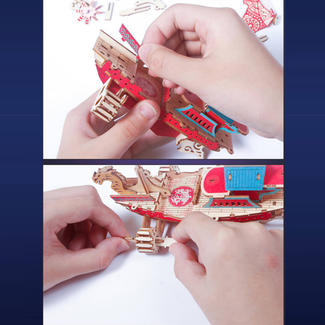 300+PCS DIY Fantasy Airship 3D Steampunk Model Wooden Puzzle Toy