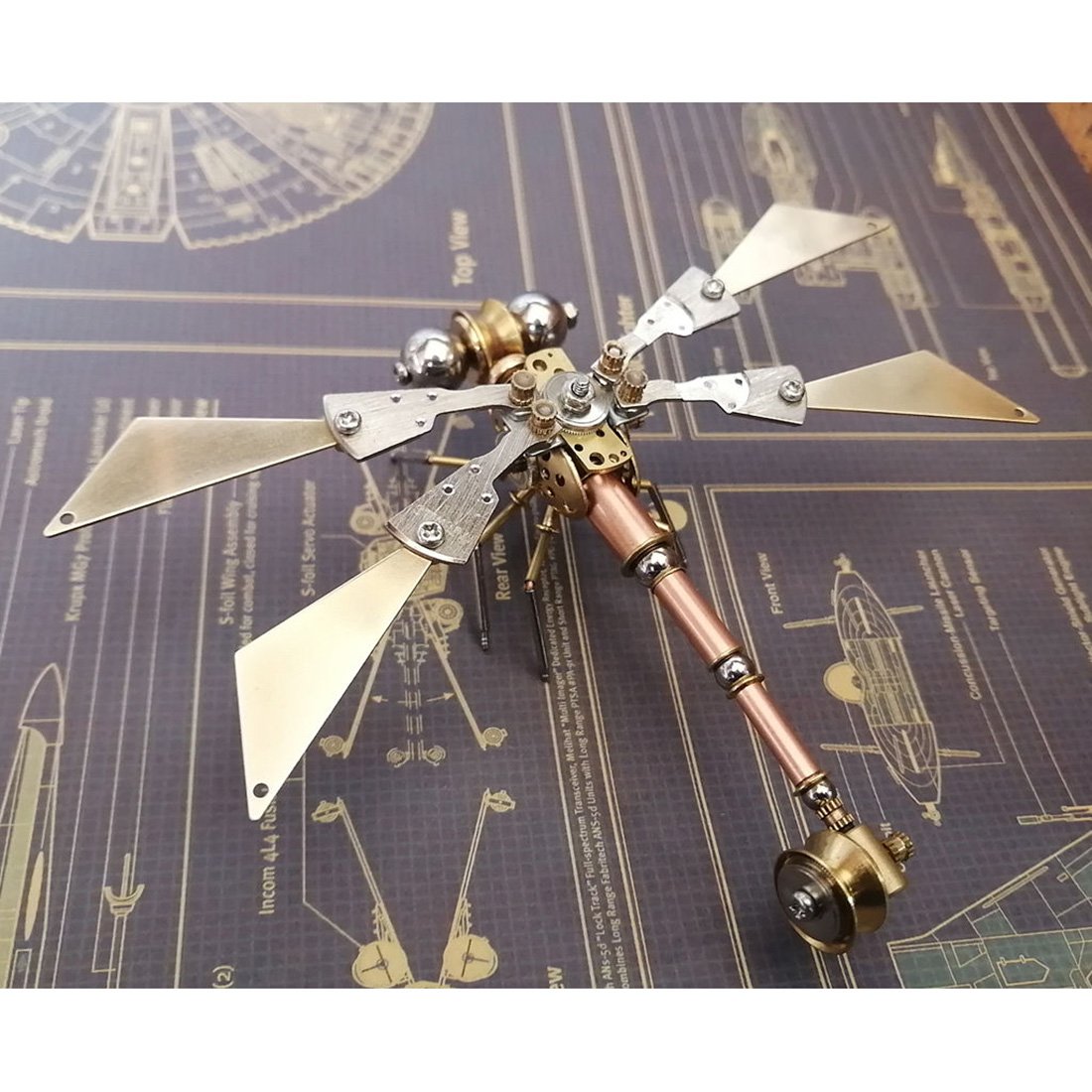 3D Metal Copper Dragonfly Mechanical Insects Model Crafts