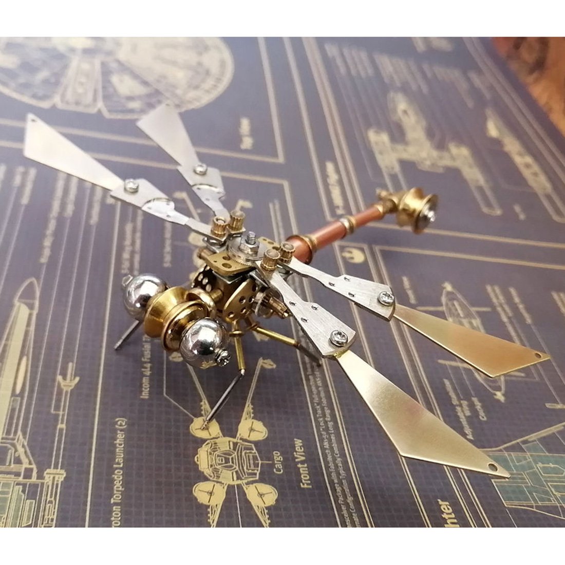 3D Metal Copper Dragonfly Mechanical Insects Model Crafts
