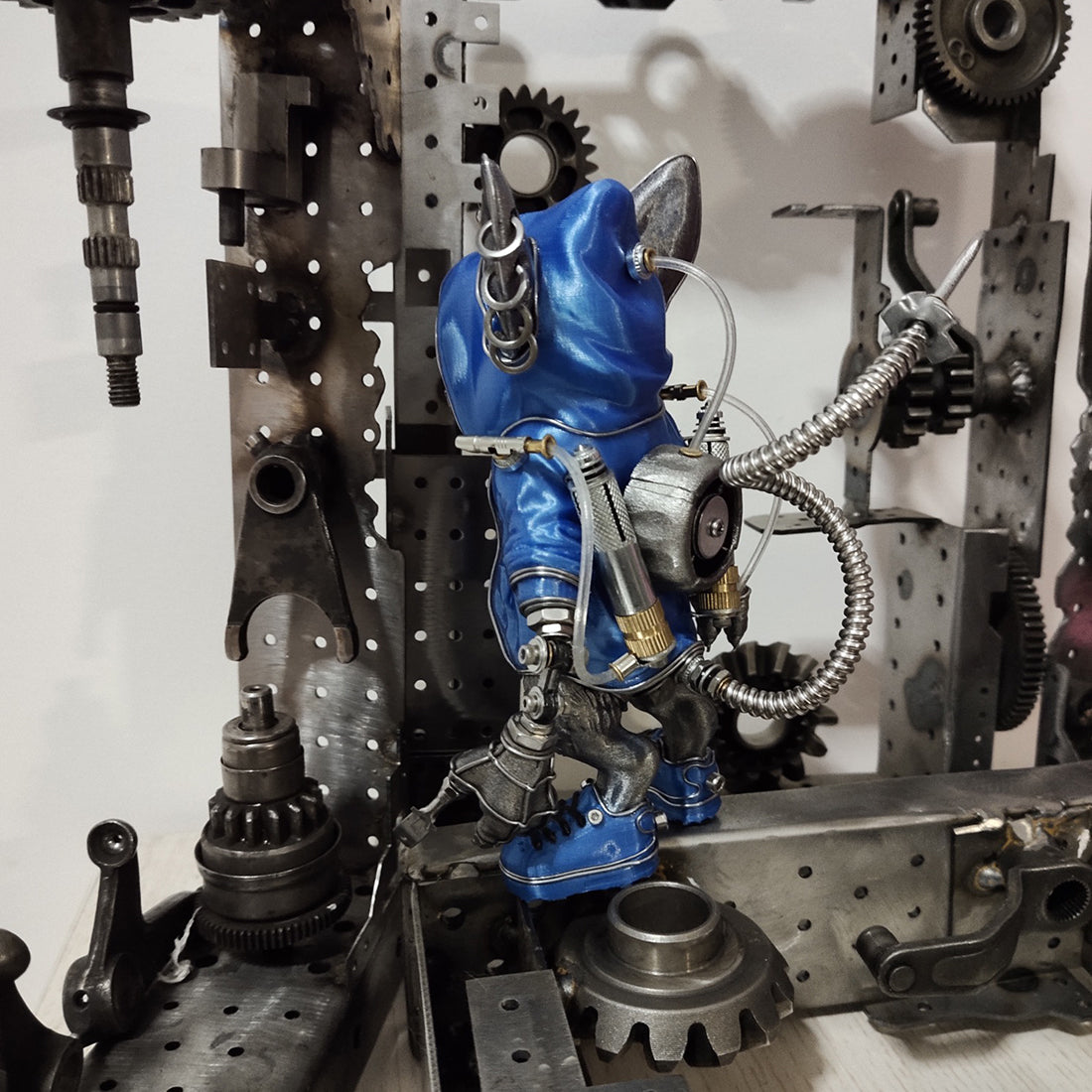 3D Metal Steampunk Mouse with Blue Jacket Animal Sculpture Model Assem