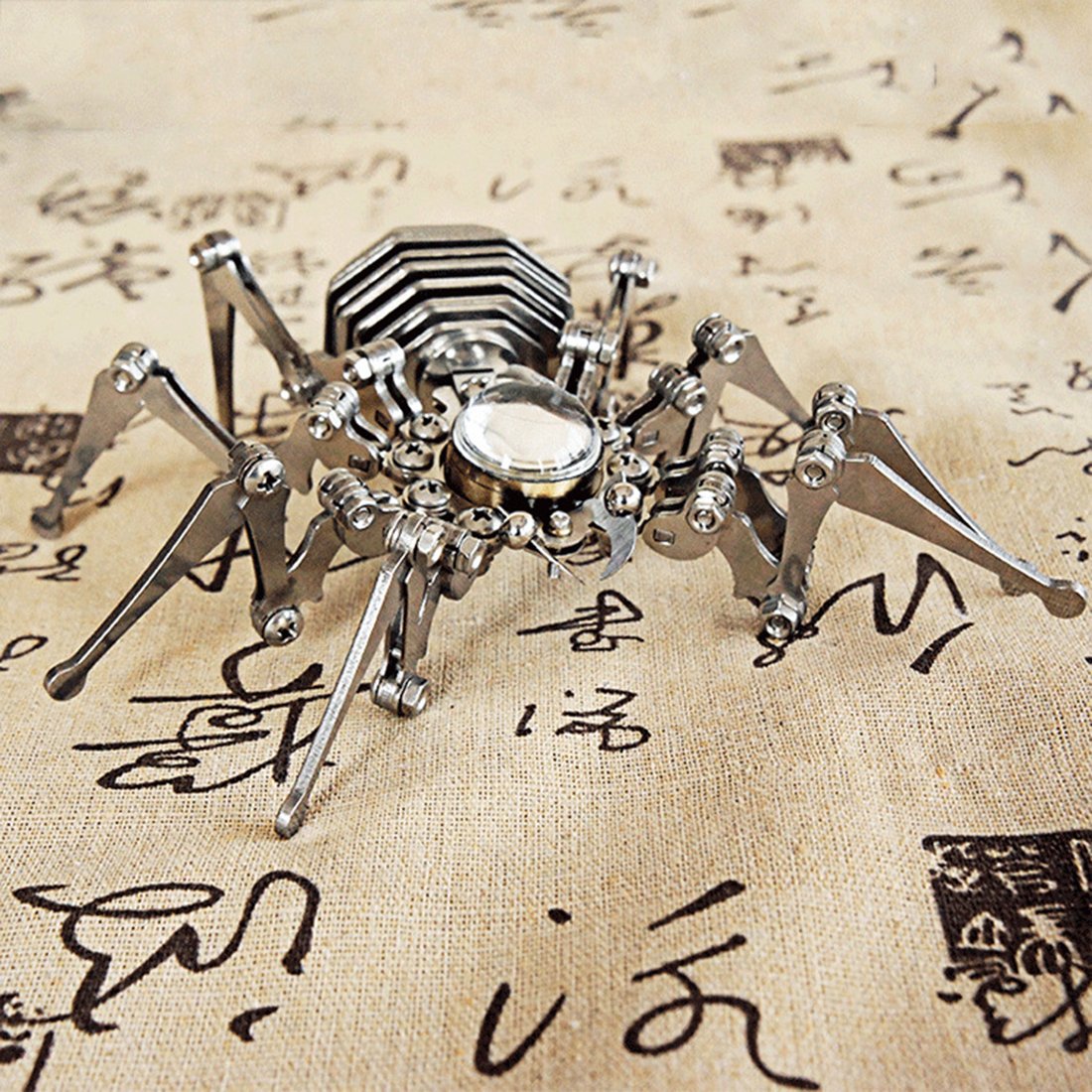 3D Stainless Steel Assembled Spider Clock Model Handmade Crafts