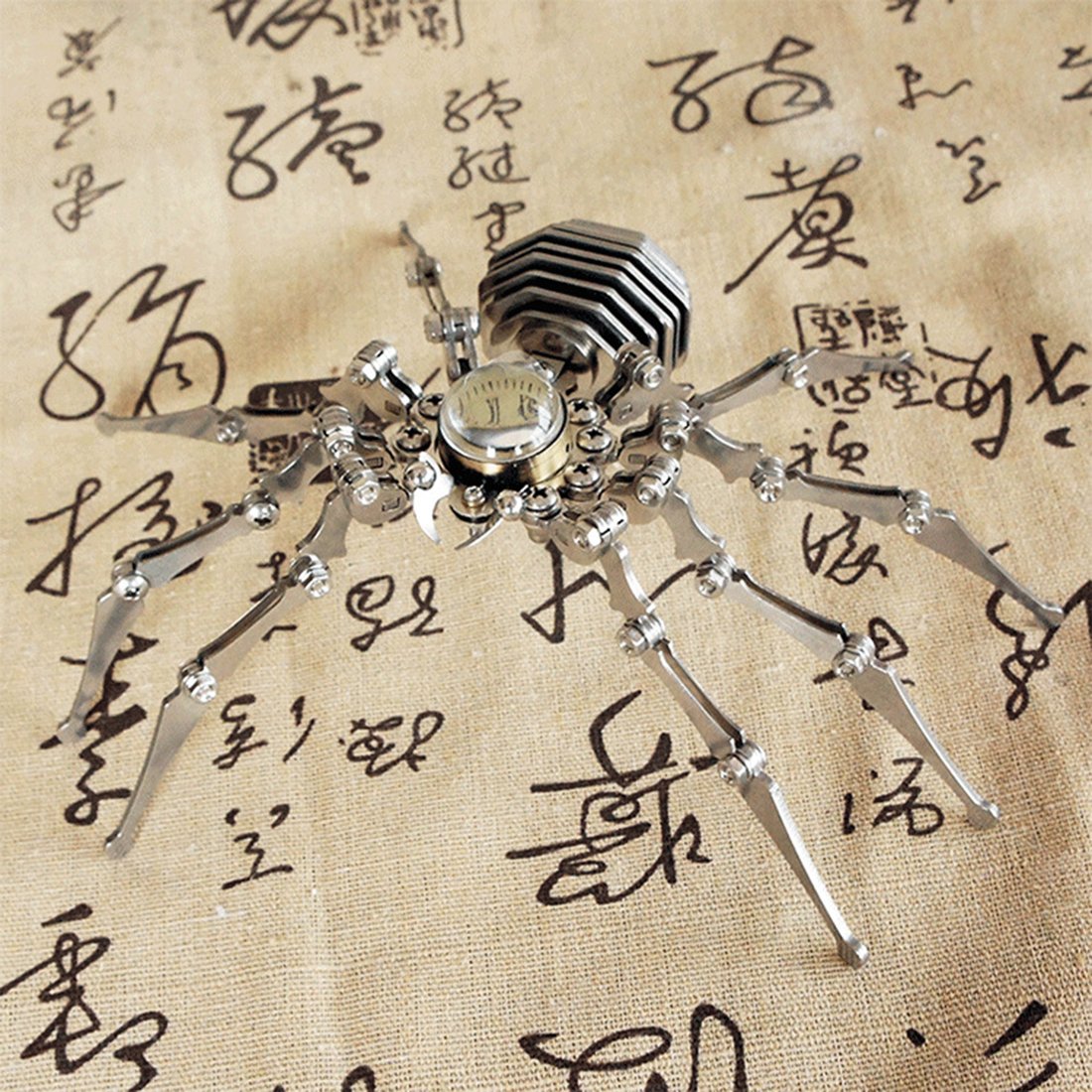 3D Stainless Steel Assembled Spider Clock Model Handmade Crafts