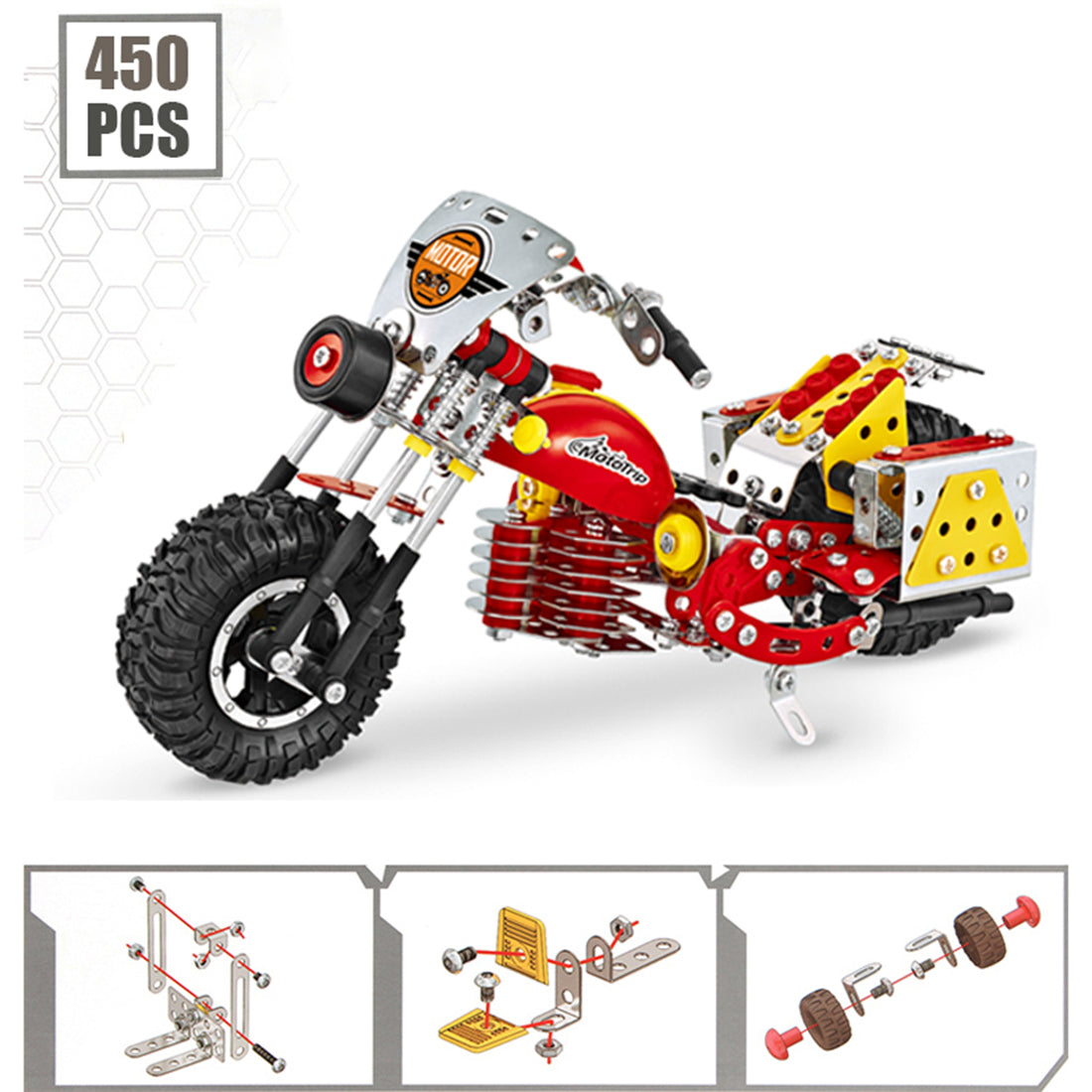 450Pcs Retro Style Metal Motorcycle Model Building Kit Engineering Edu