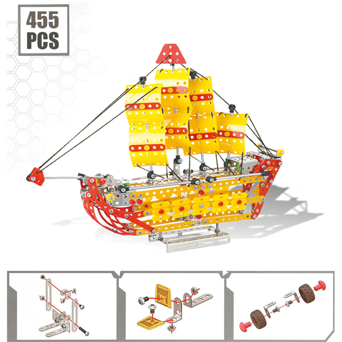 455Pcs 3D Mechanical Ship Sailboat Metal Assembly Model Kit Education