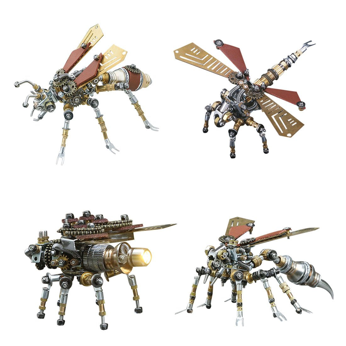 4pcs 3D DIY Metal Mechanical Dragonfly Firefly Wasp Termite Insects As