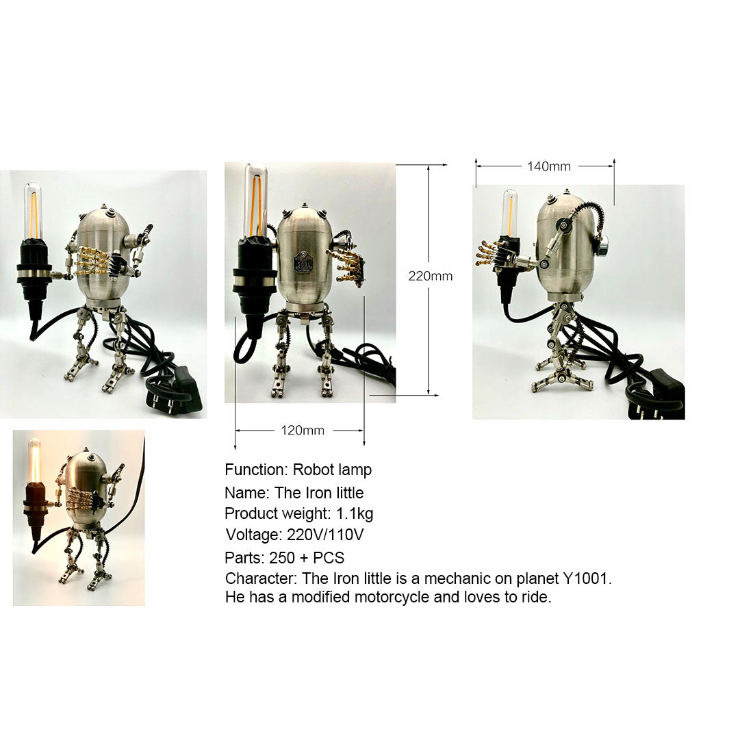 50Pcs+ Steampunk Style Iron Little Robot Man with Light Sword Model Ki