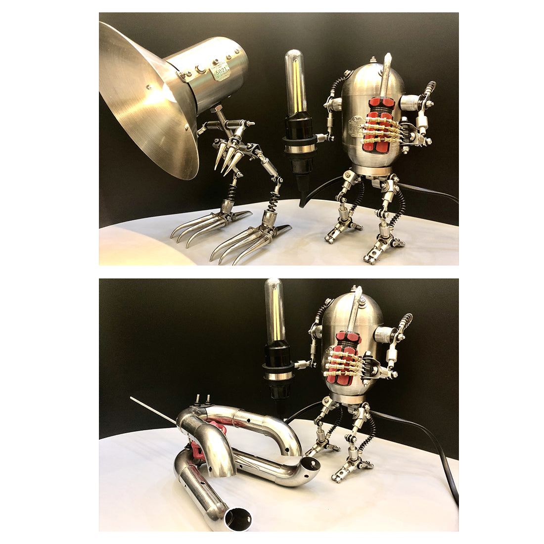 50Pcs+ Steampunk Style Iron Little Robot Man with Light Sword Model Ki