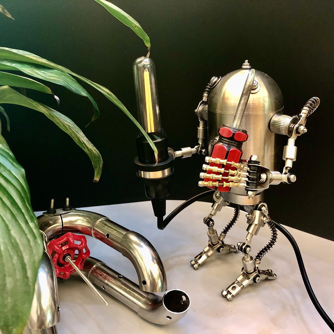 50Pcs+ Steampunk Style Iron Little Robot Man with Light Sword Model Ki