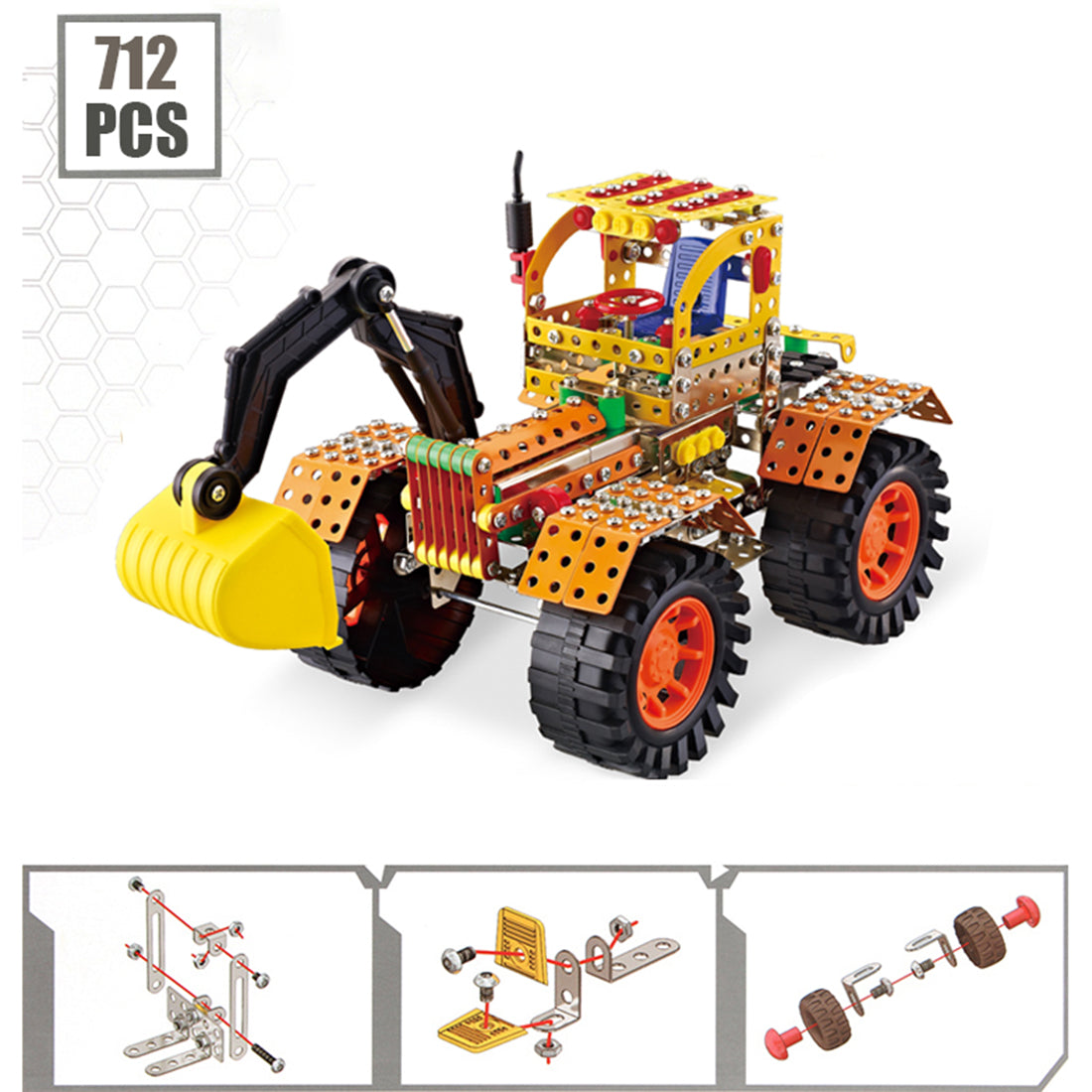 712Pcs Metal Mechanical Construction Excavator Model Building Kit Toys
