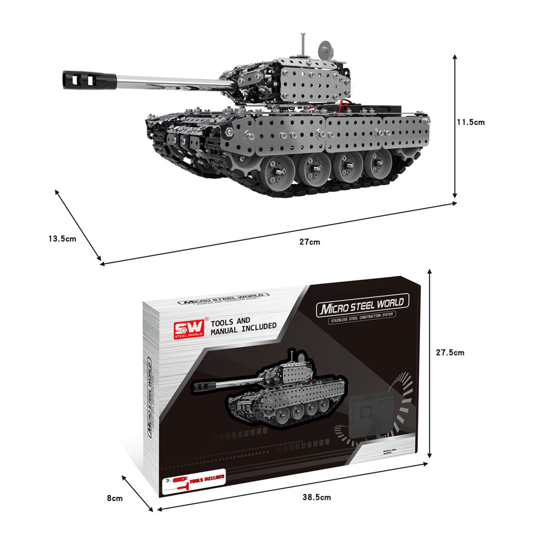 952Pcs DIY 3D Metal Assembly RC Military Tank Kit Model Toy