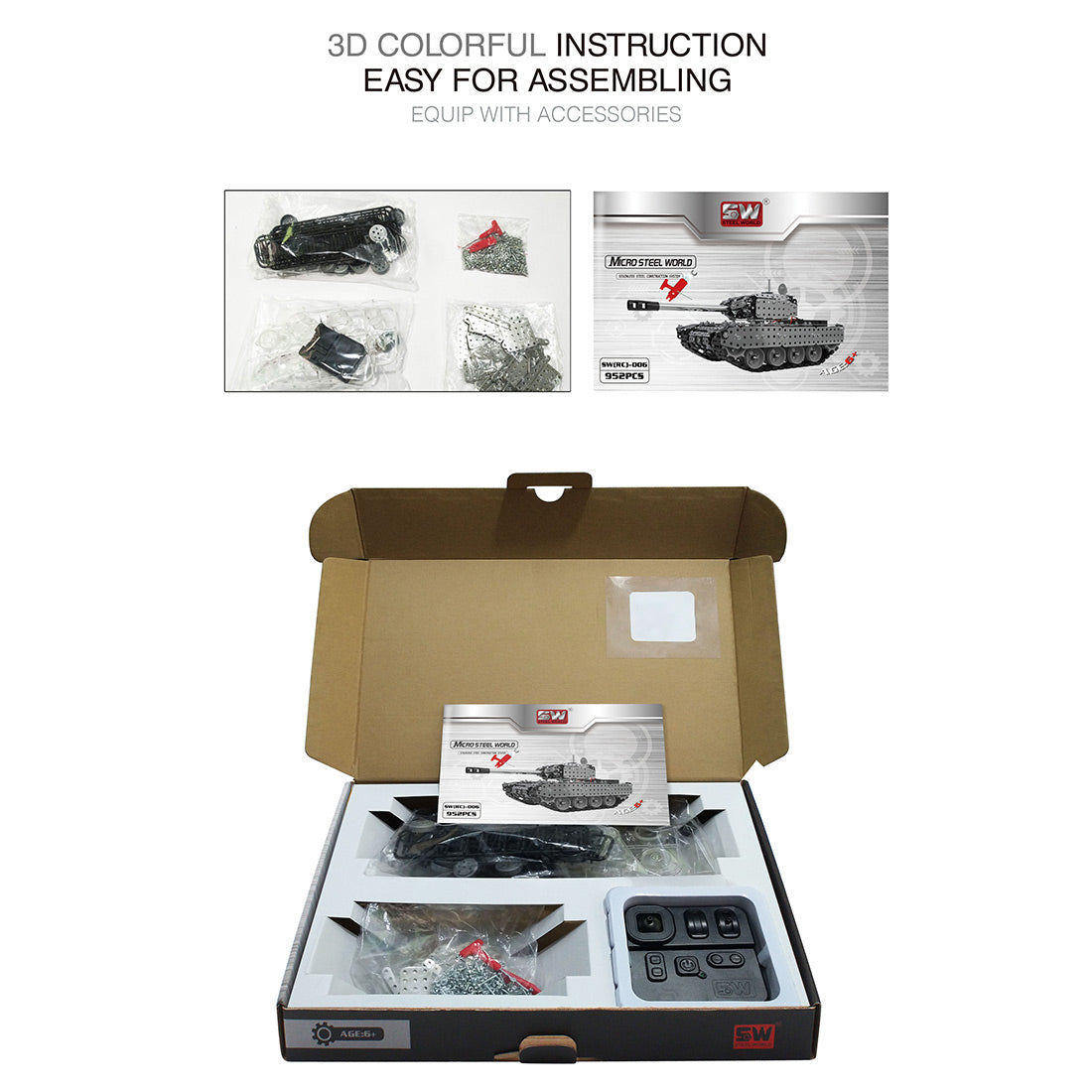 952Pcs DIY 3D Metal Assembly RC Military Tank Kit Model Toy