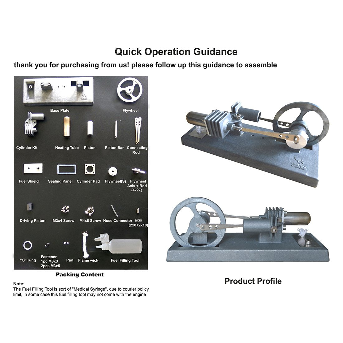 All-metal DIY Assembly Hot Cylinder Stirling Engine Model Set Teenager