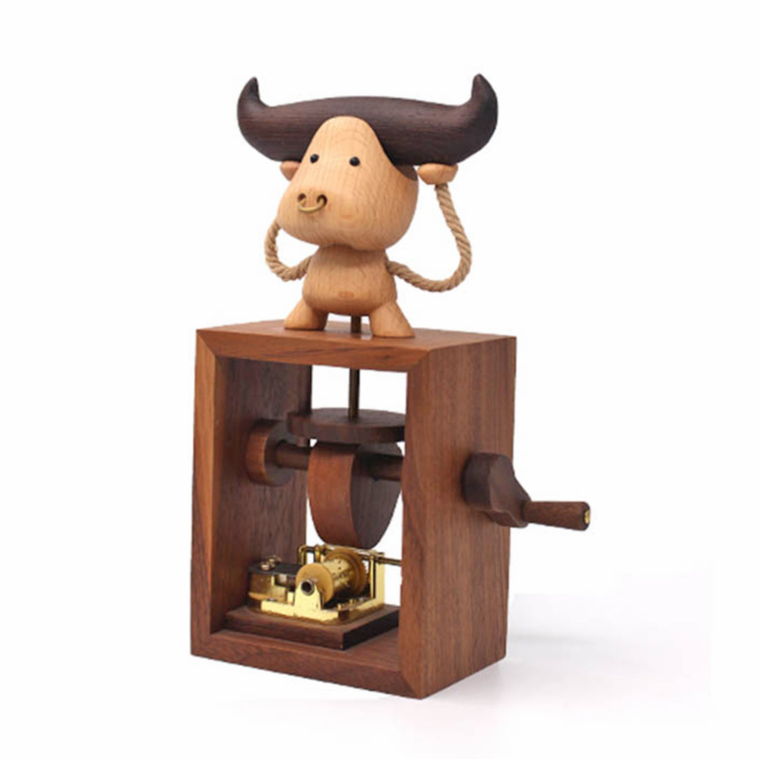 Automata Animal Bull Cows Musical Box Creative Wooden Hand Cranked Mus