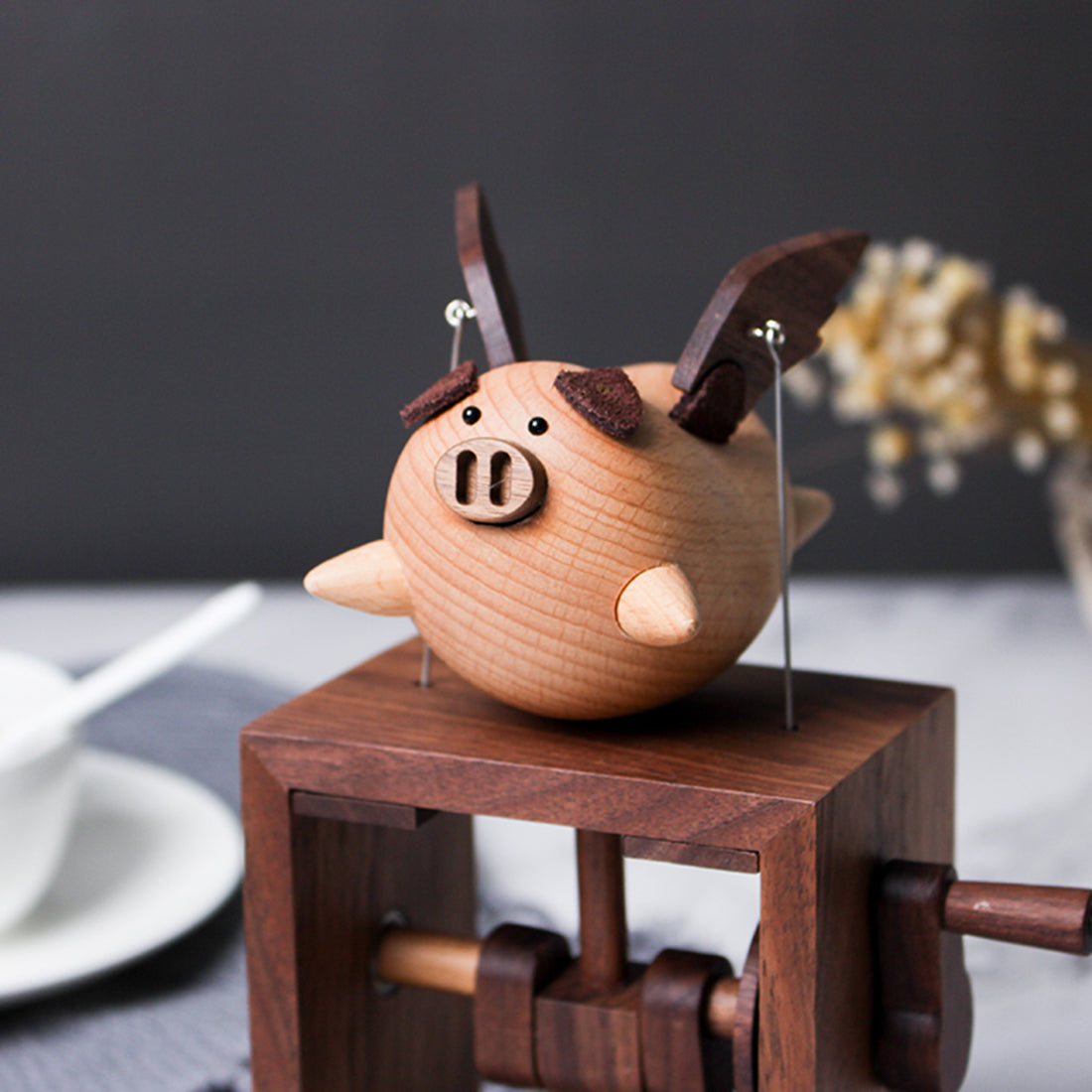 Automata Creative Music Box Cute Flying Pig Wooden Dynamic Musical Box