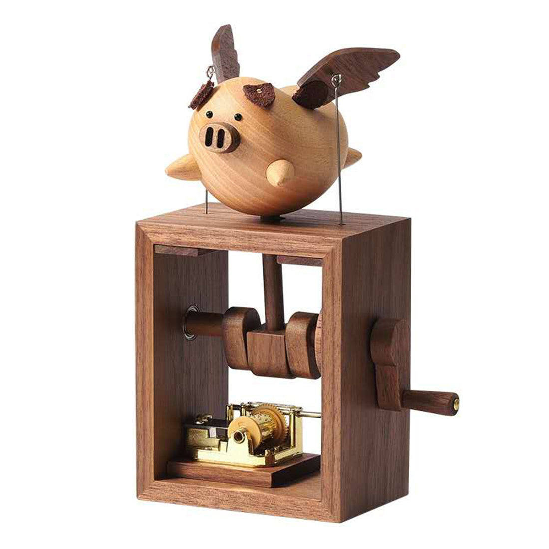 Automata Creative Music Box Cute Flying Pig Wooden Dynamic Musical Box
