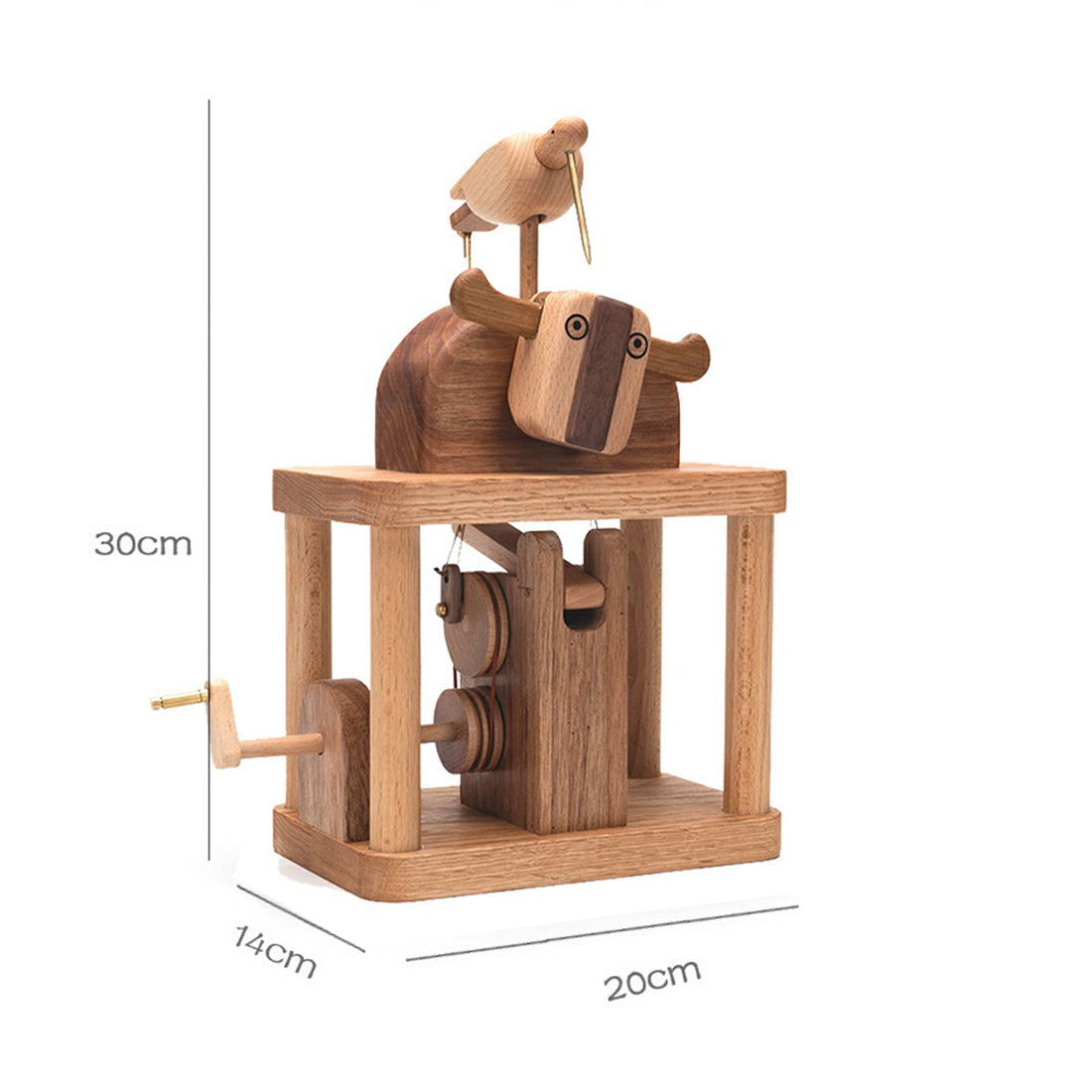 Automata Cute Animal Music Box Wooden Cow and Bird Musical Box for Hom