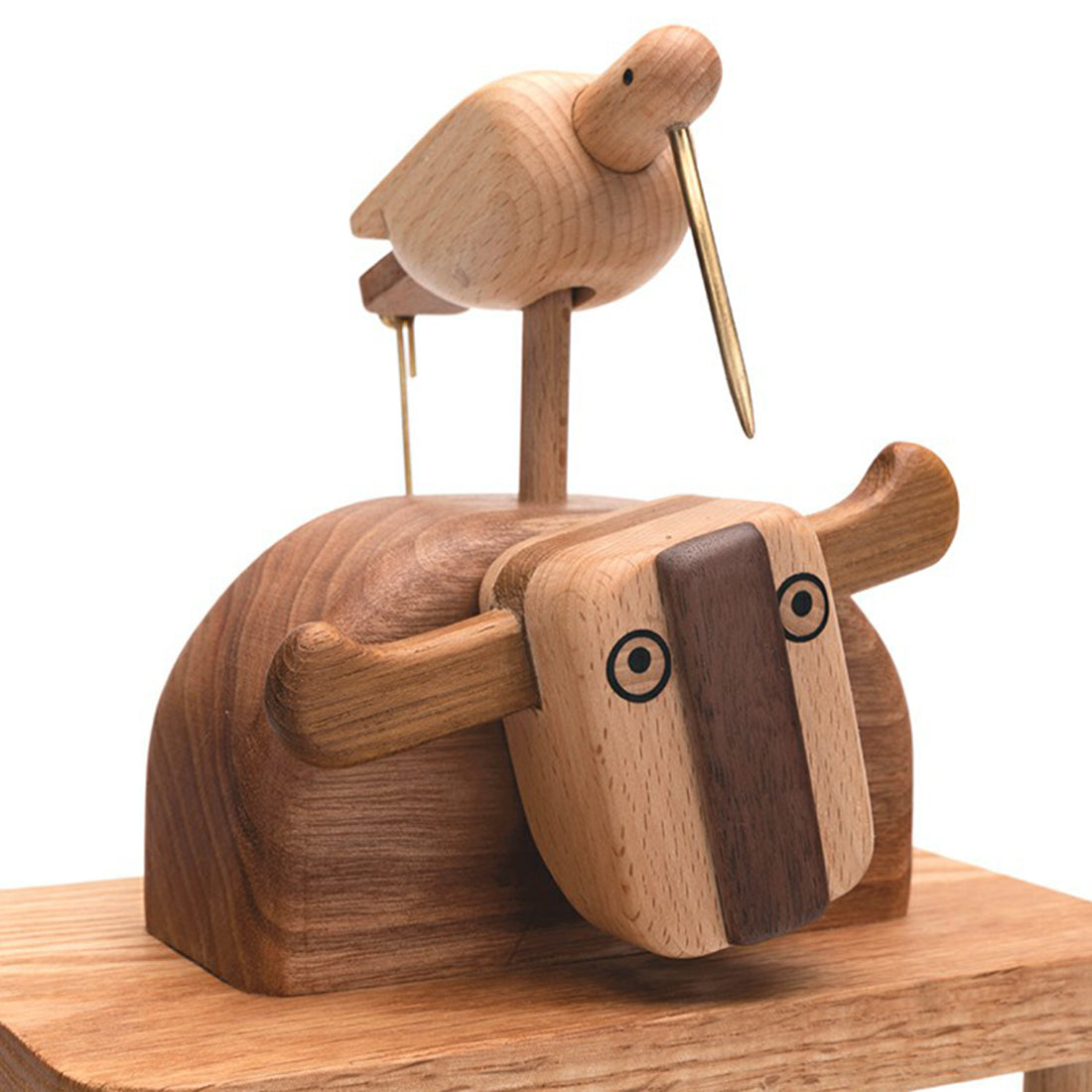 Automata Cute Animal Music Box Wooden Cow and Bird Musical Box for Hom