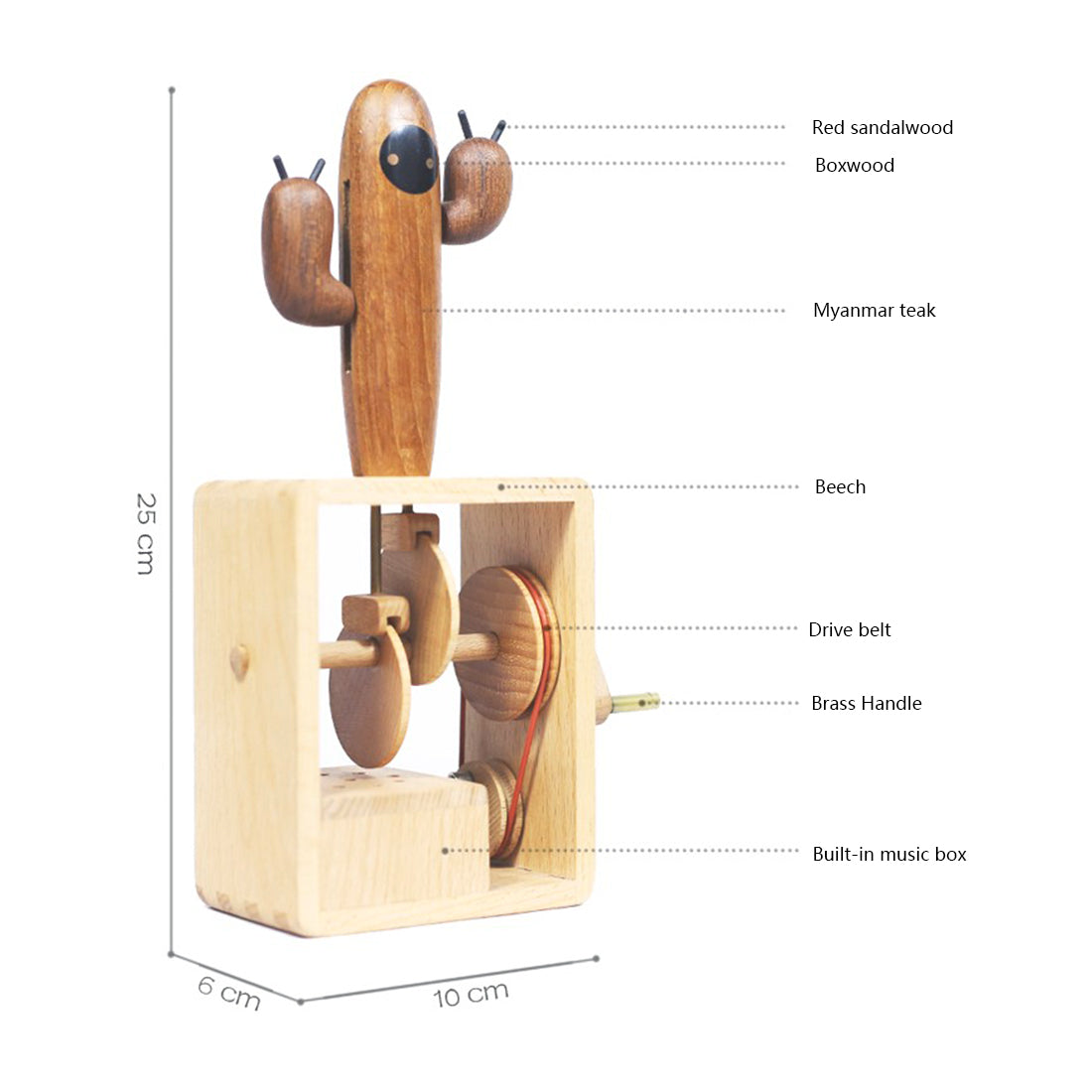 Automata Creative Gift for Girl Cactus Music Box Handmade Wooden Dynam