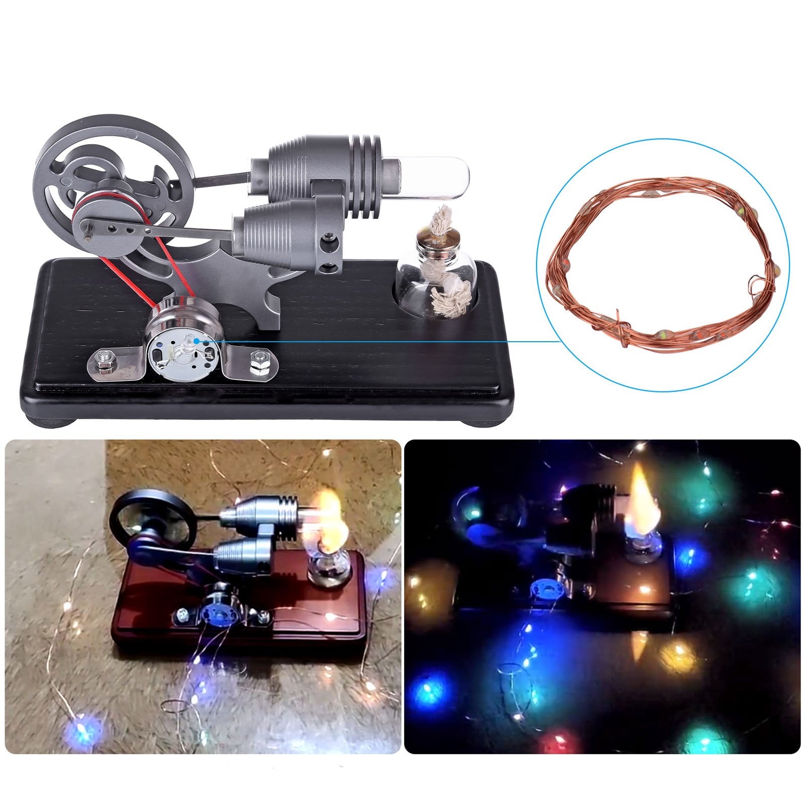 DIY γ-shape Assembly Led Stirling Engine Kit Generator Sterling Model