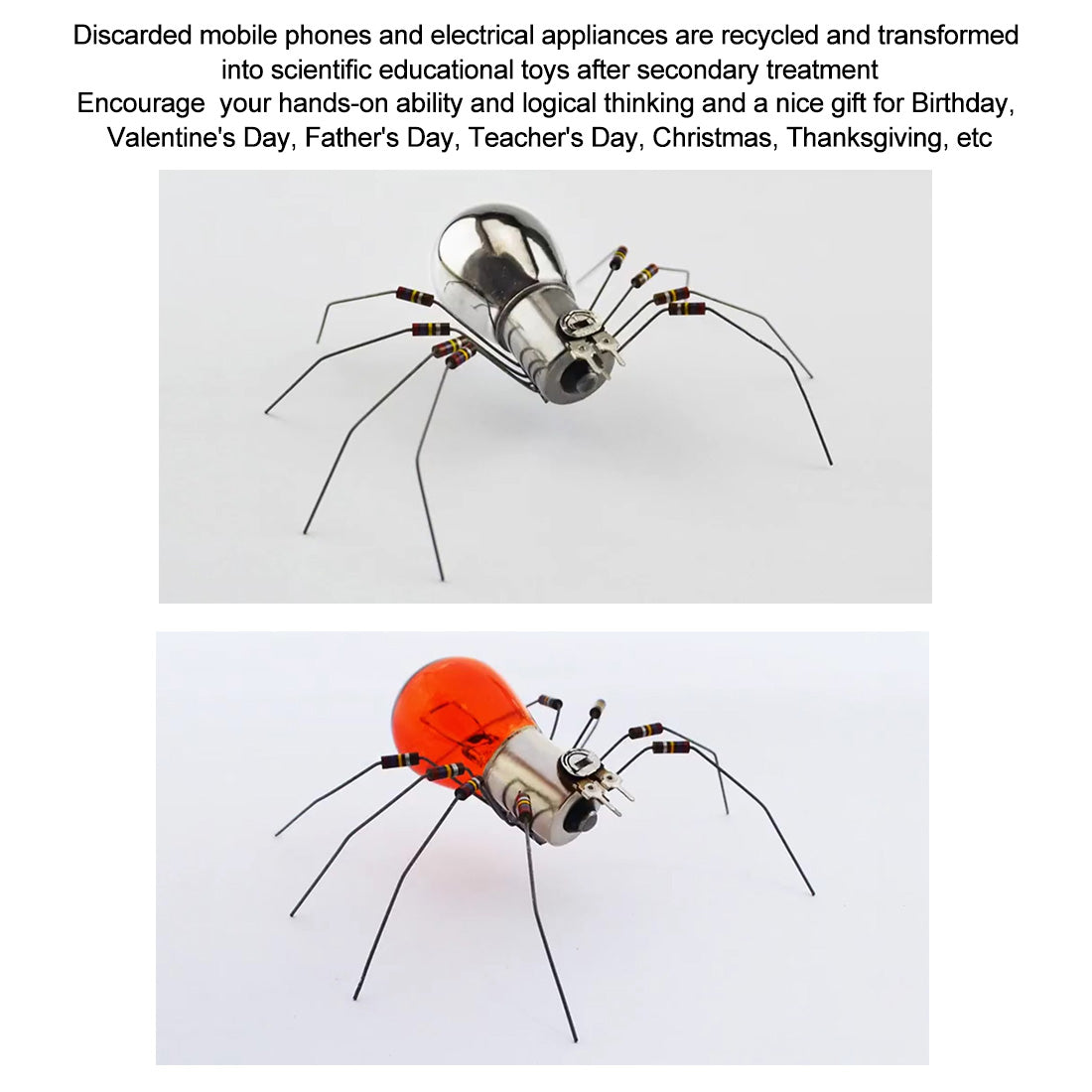 DIY Electronic Insect Kit Handmade 4 Spiders Model with Glow Light