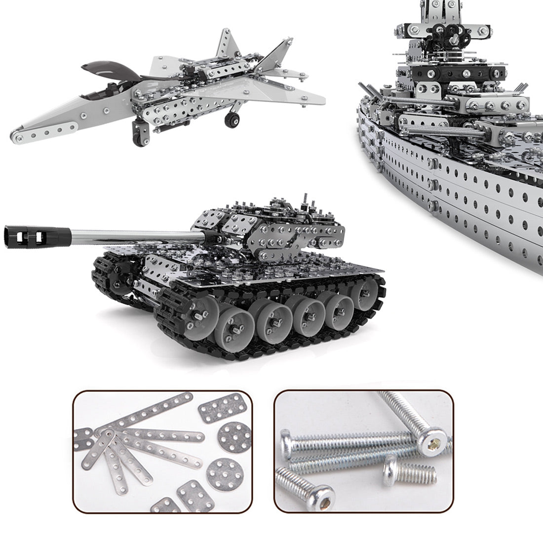 DIY Metal Assembly Military Battleship Fighter Aircraft Tank Set