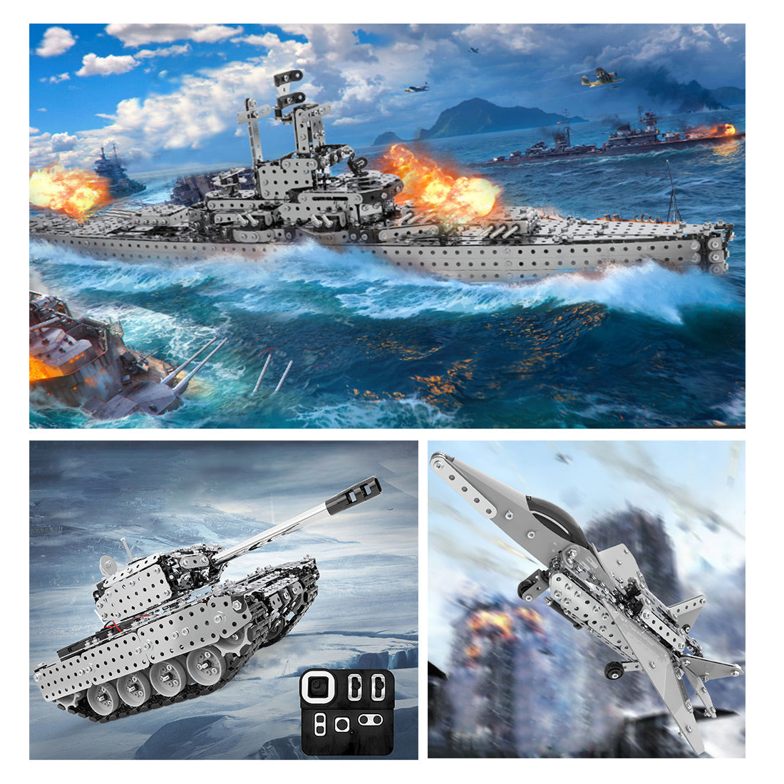 DIY Metal Assembly Military Battleship Fighter Aircraft Tank Set