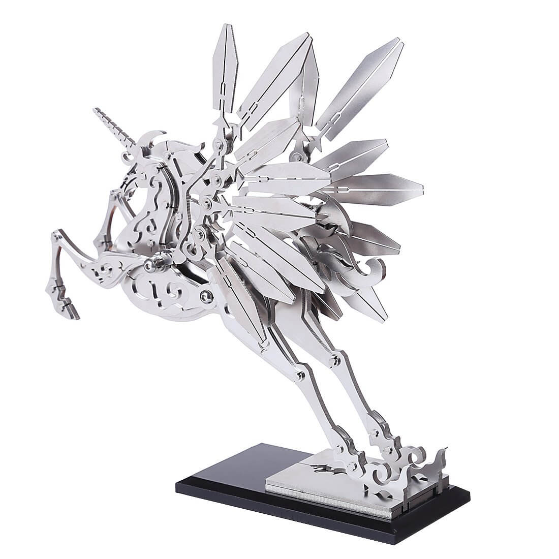 3D Assembly Stainless Steel Medium Unicorn Puzzle Model