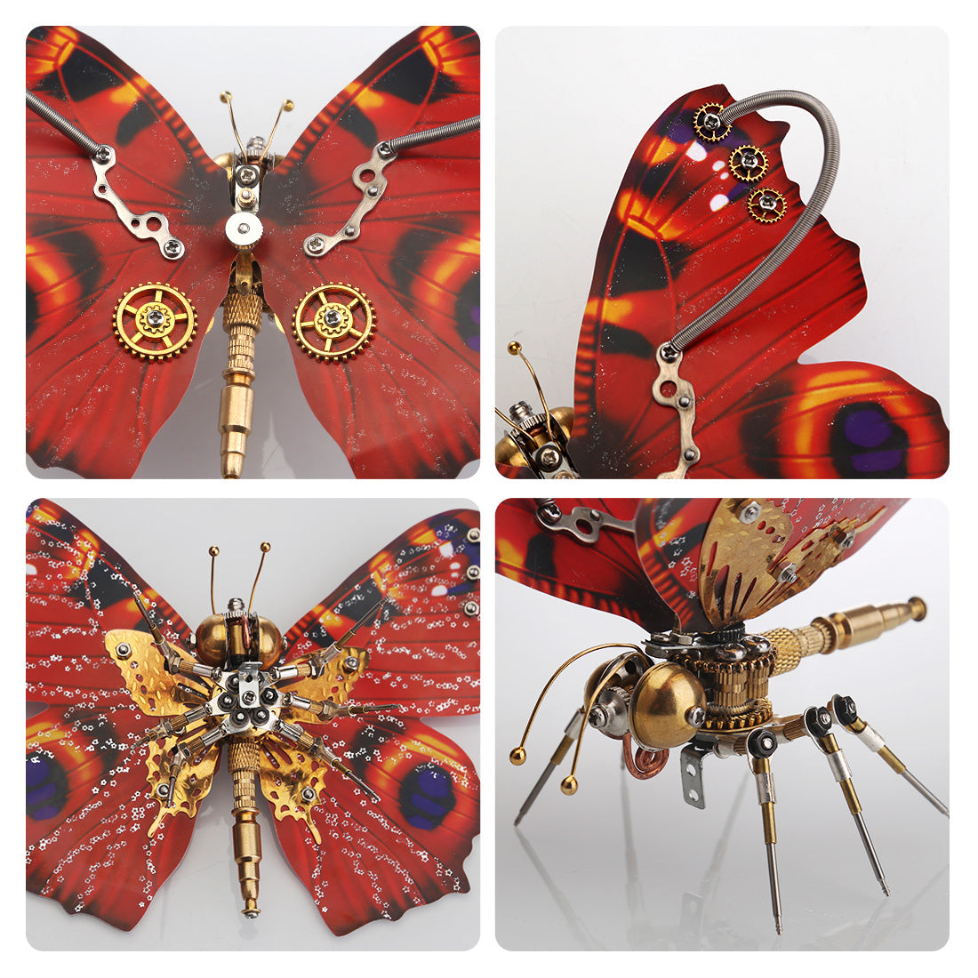 Steampunk 3D Orange-red Peacock Butterfly Model Assembly Kit With Flow