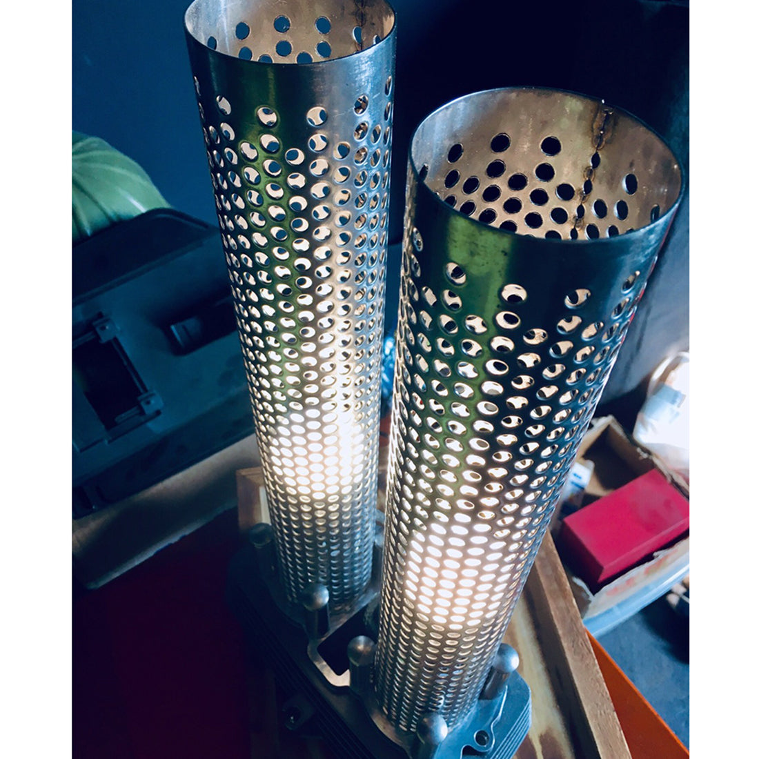 Steampunk Industrial Style Metal Modified Silver Double Cylinder Chimn