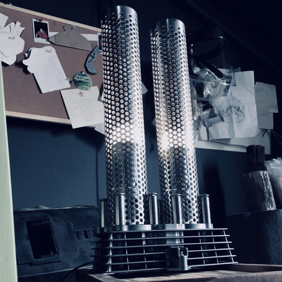 Steampunk Industrial Style Metal Modified Silver Double Cylinder Chimn