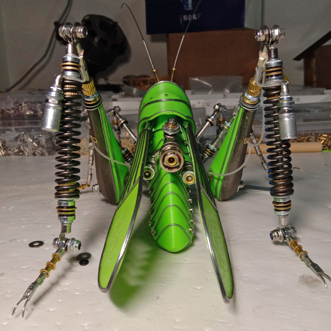 Steampunk Mechanical Metal Green Locust Bug Insect Sculptures Puzzle A