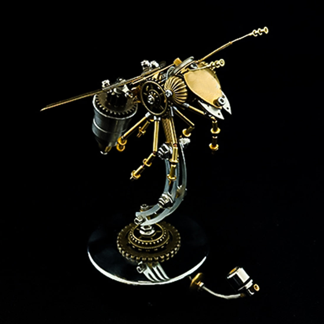 Steampunk Metal Brass Wasp Bug Model Insect with Light Handmade Assemb