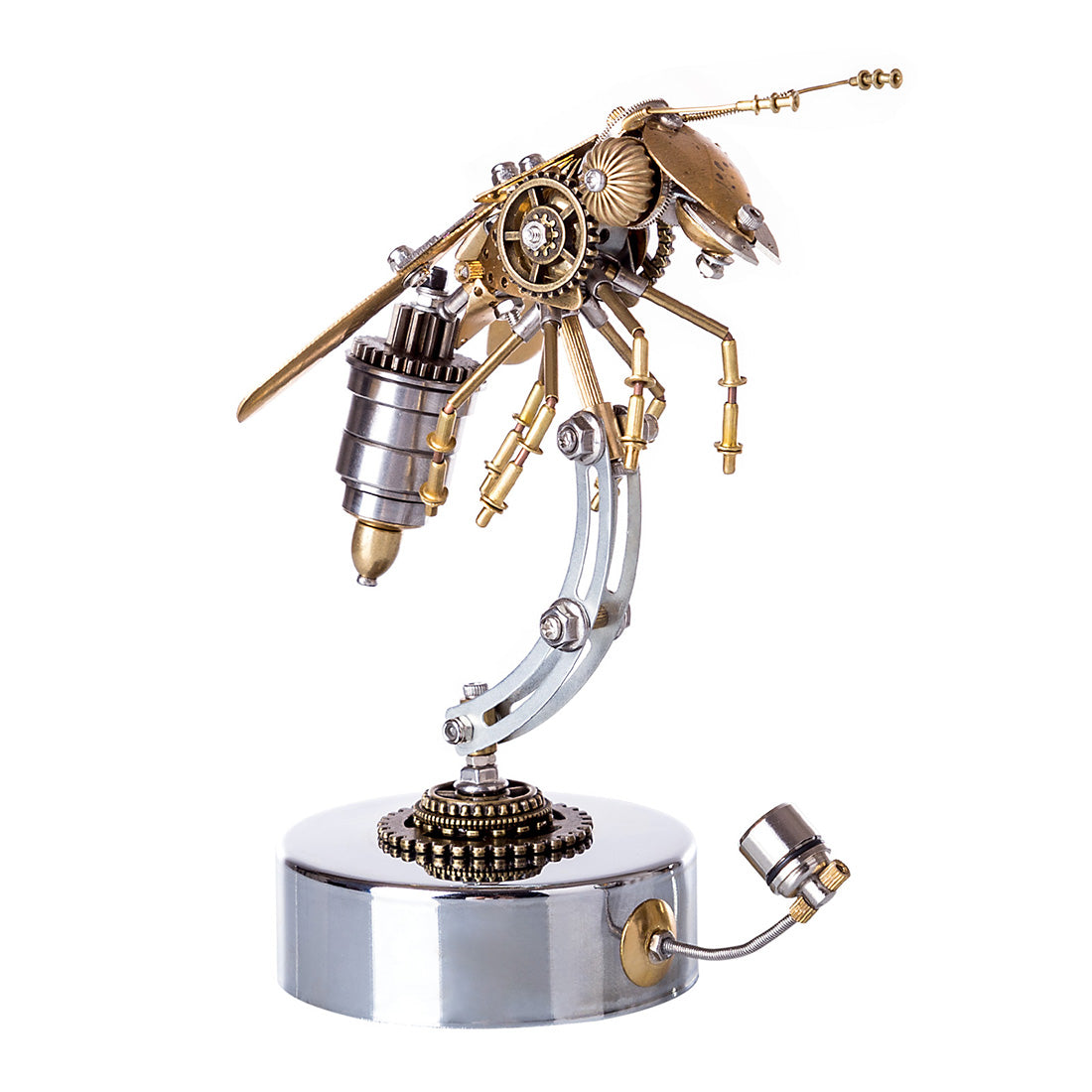 Steampunk Metal Brass Wasp Bug Model Insect with Light Handmade Assemb