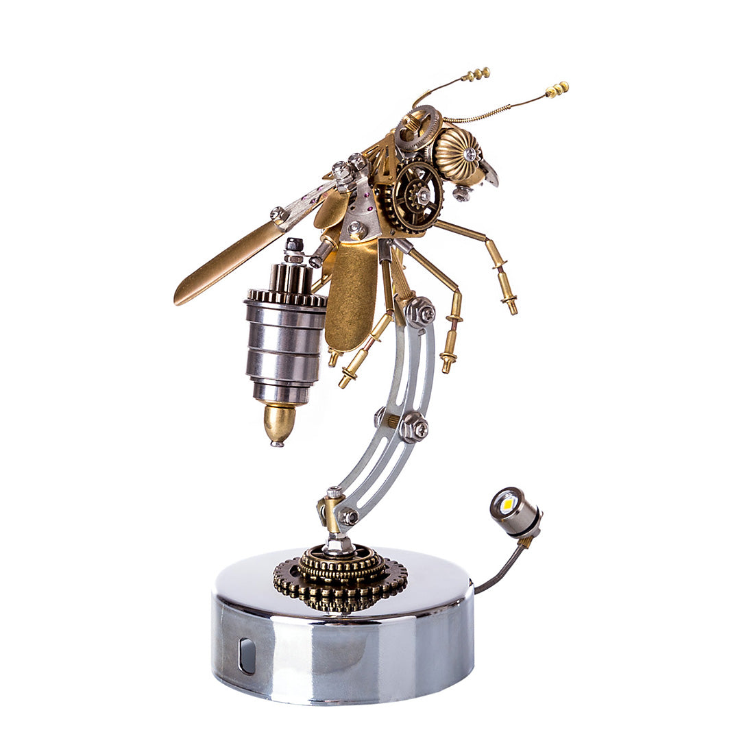 Steampunk Metal Brass Wasp Bug Model Insect with Light Handmade Assemb