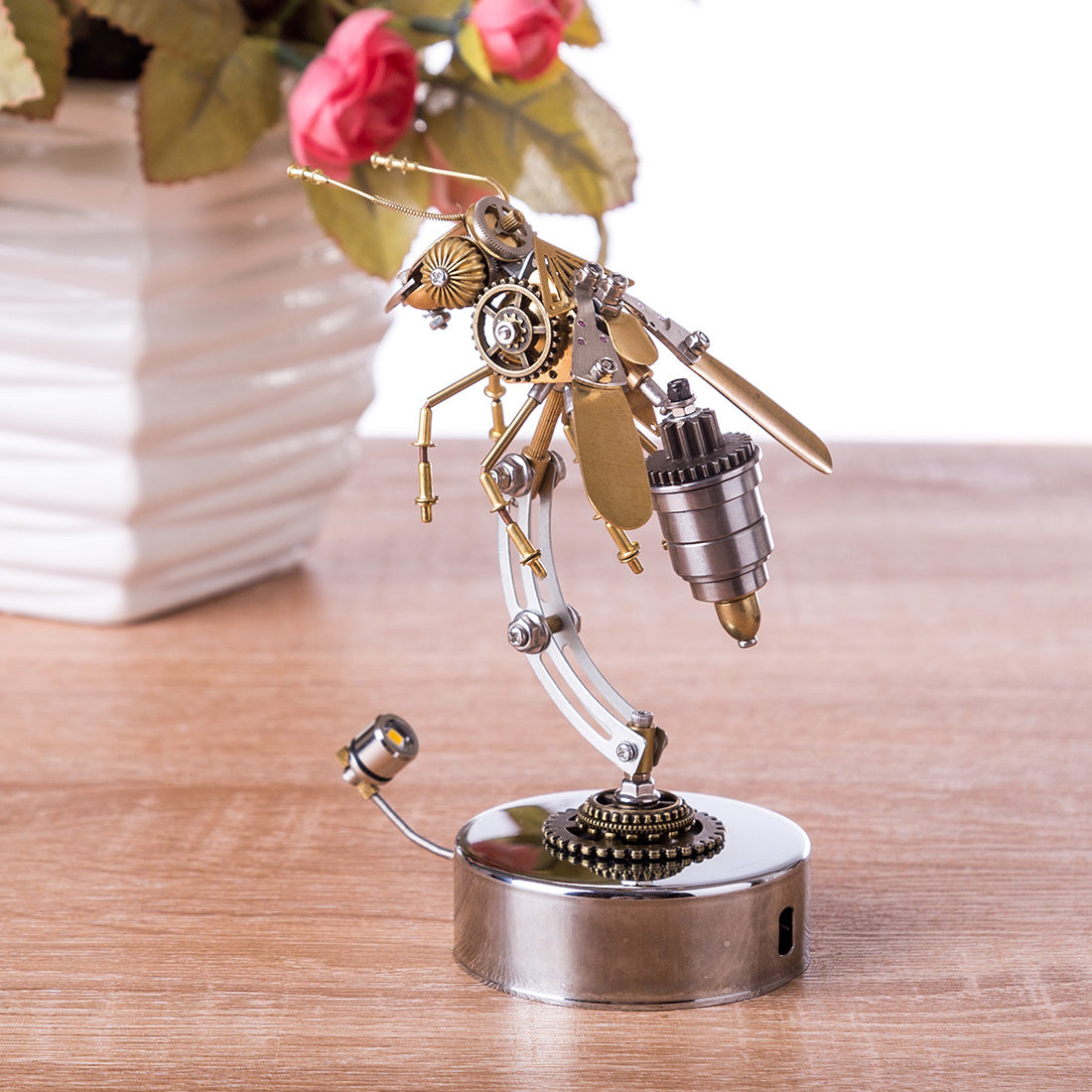 Steampunk Metal Brass Wasp Bug Model Insect with Light Handmade Assemb