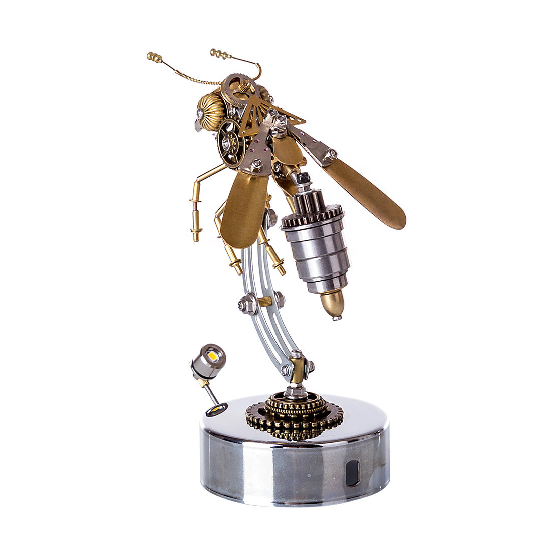 Steampunk Metal Brass Wasp Bug Model Insect with Light Handmade Assemb
