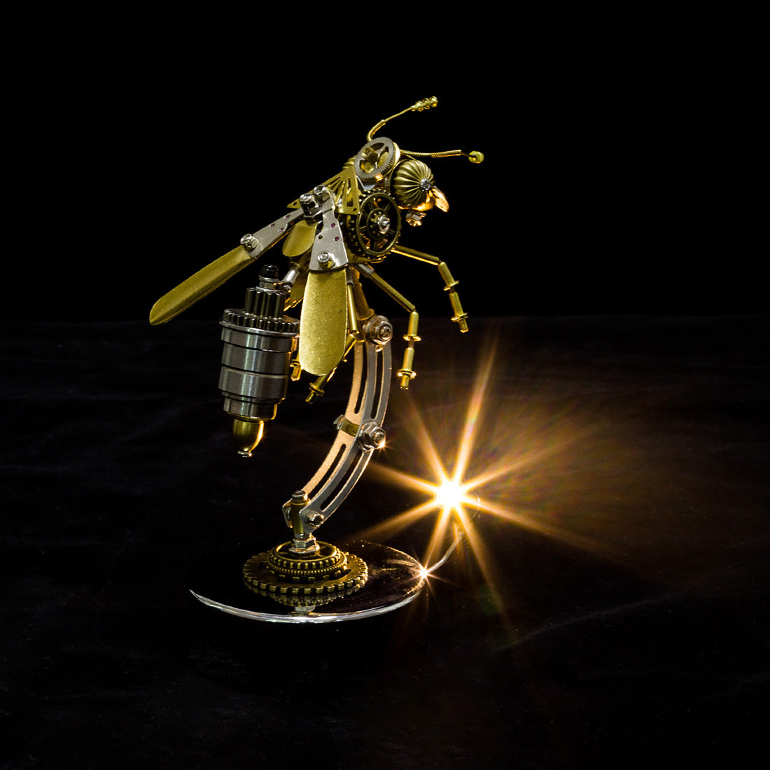Steampunk Metal Brass Wasp Bug Model Insect with Light Handmade Assemb