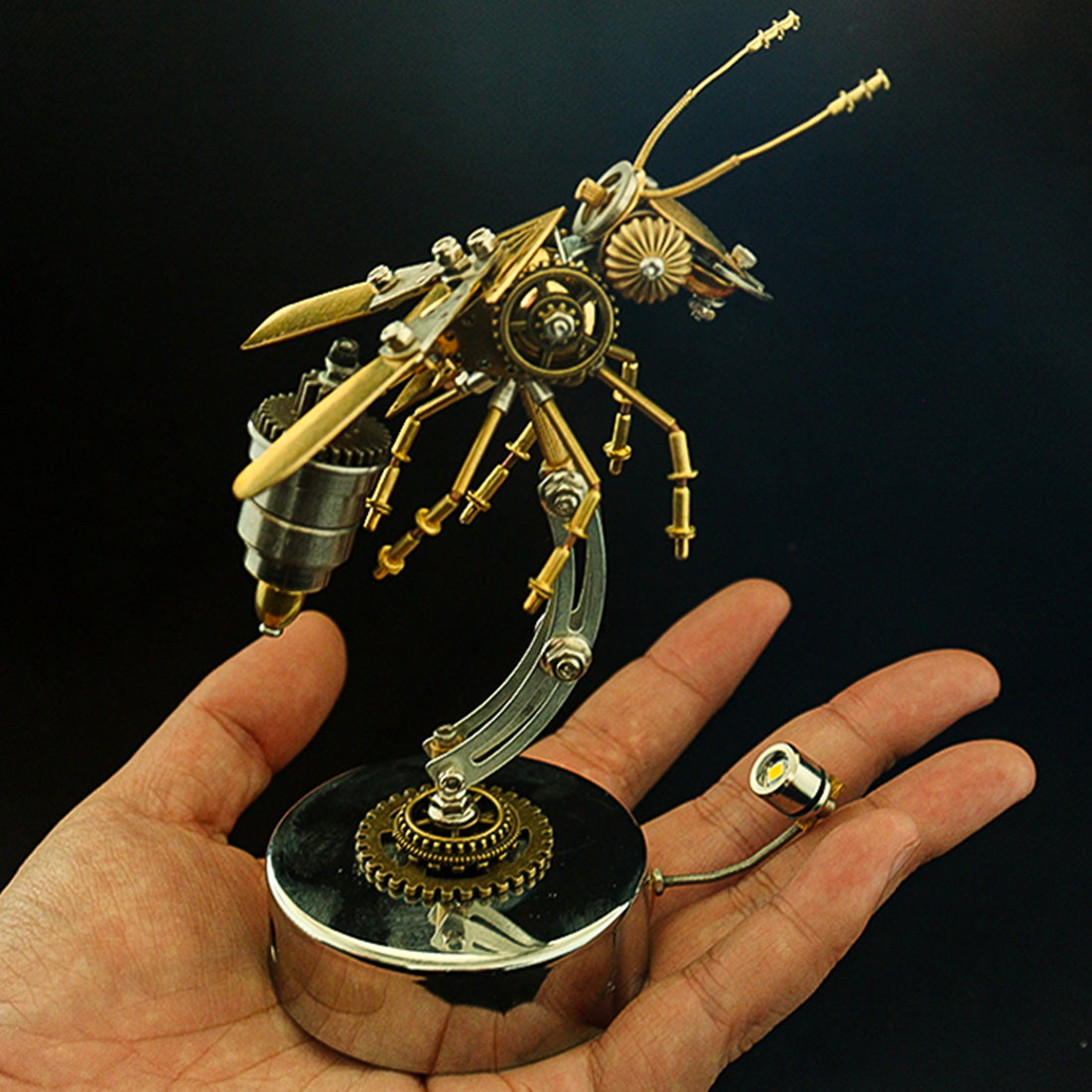 Steampunk Metal Brass Wasp Bug Model Insect with Light Handmade Assemb